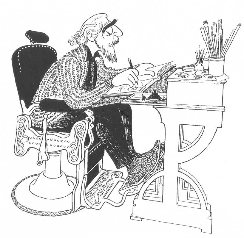 Al Hirschfeld - Self Portrait in Barber Chair, 1989- © The Al ...