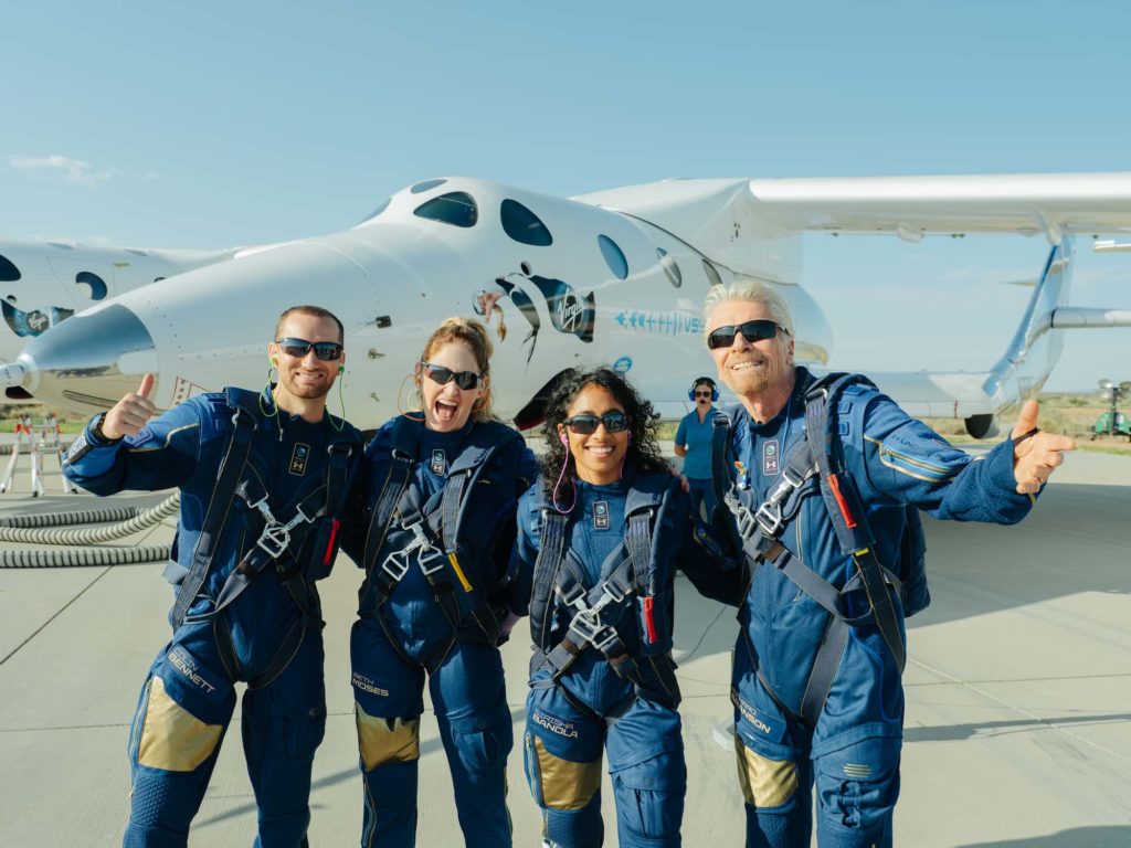 Sir Richard Branson (right) with Virgin Galactic's Unity 22 Mission Specialists - Photo: Virgin ...